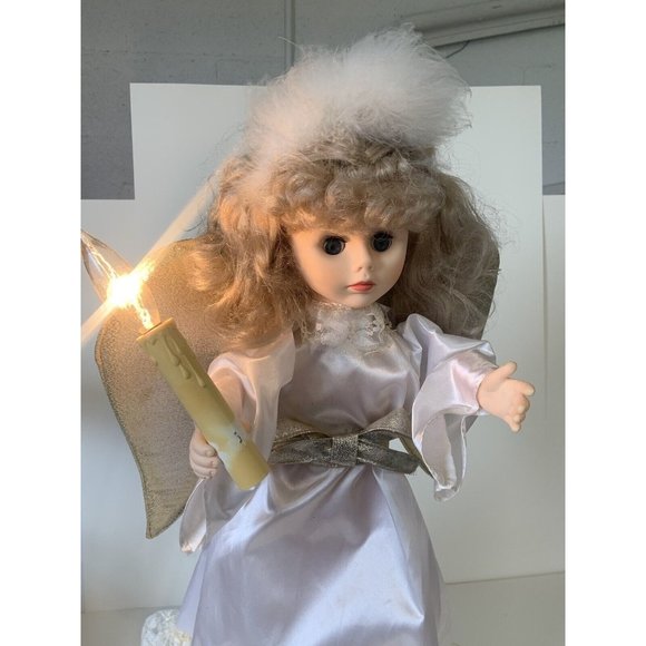 Holiday | Animated Christmas Angel Doll 23 White Satin Gold Quilted ...